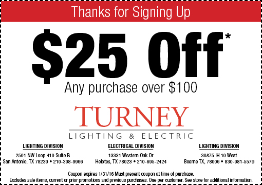 Turney Lighting – $25 off lighting coupon | Turney Lighting and Electric